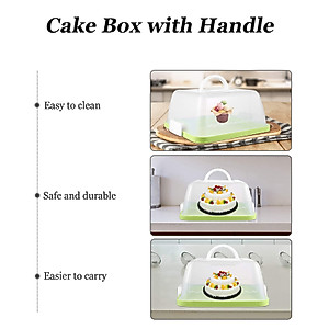 BESTOYARD Cake Carrier 10x5 Inch Cupcake Storage Container Green Square Macaron Box with Handle Portable Pie Saver Travel Platter for Bakers Chefs Caterers