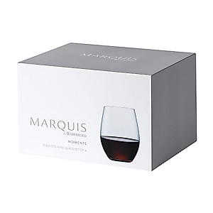 Waterford Marquis Personalized Moments 18.6oz Stemless Wine Glasses, Set of 4 Custom Engraved Crystal Wine Glasses for Red, White or Blush Wine