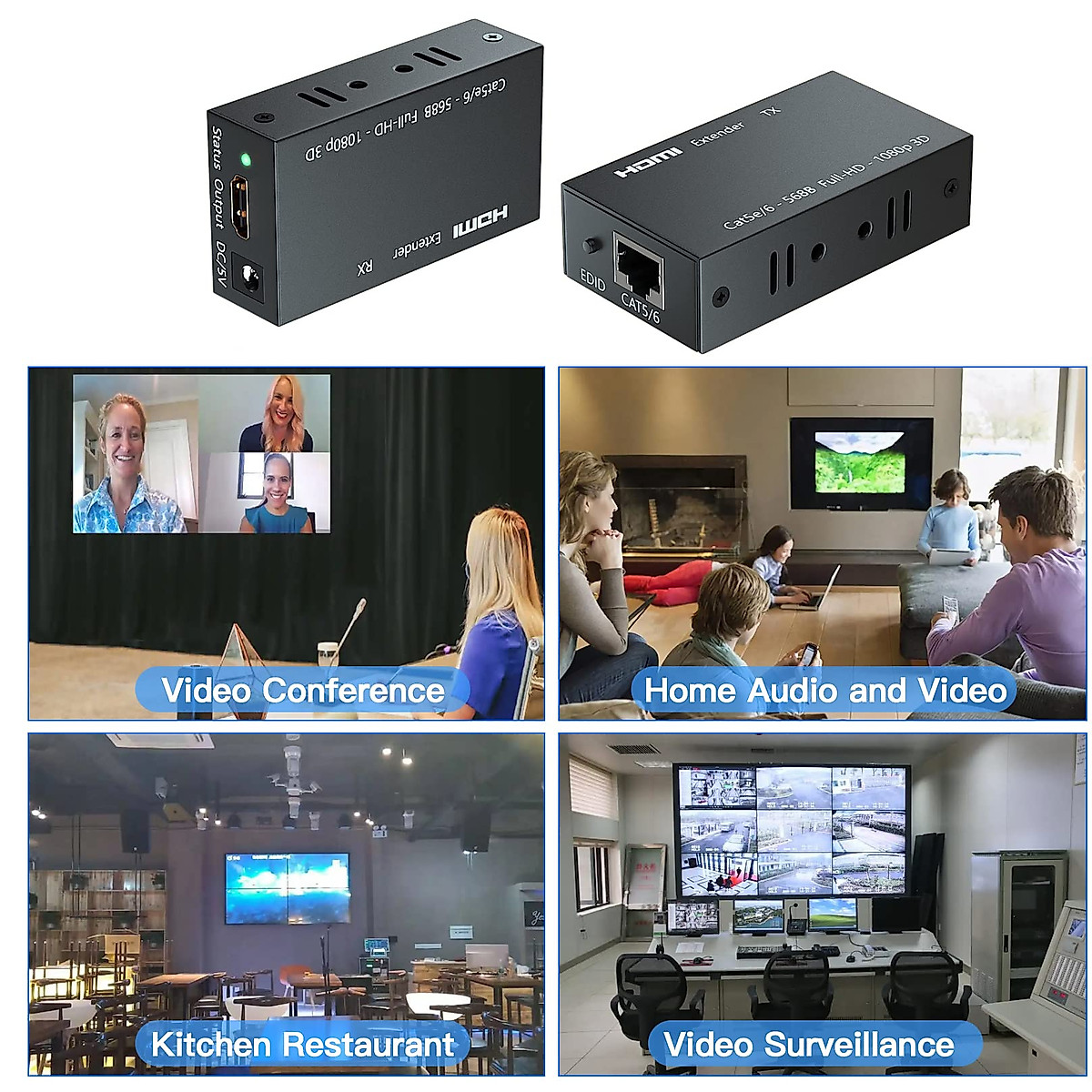 Bcrokory HDMI Extender Up to 60 Meters/196ft, 1080P HDMI Transmitter and Receiver, HDMI Ethernet Sender Repeater Over Singal RJ45 Cat5e/6/7 Ethernet LAN Cable, HDMI to RJ45/RJ45 to HDMI Transmission