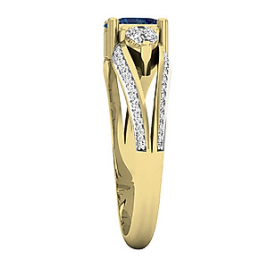 Dazzlingrock Collection 18K 6X4 MM Blue Sapphire, Pear White Sapphire & Round Diamond 3 Stone Ring, Yellow Gold, Size 9.5