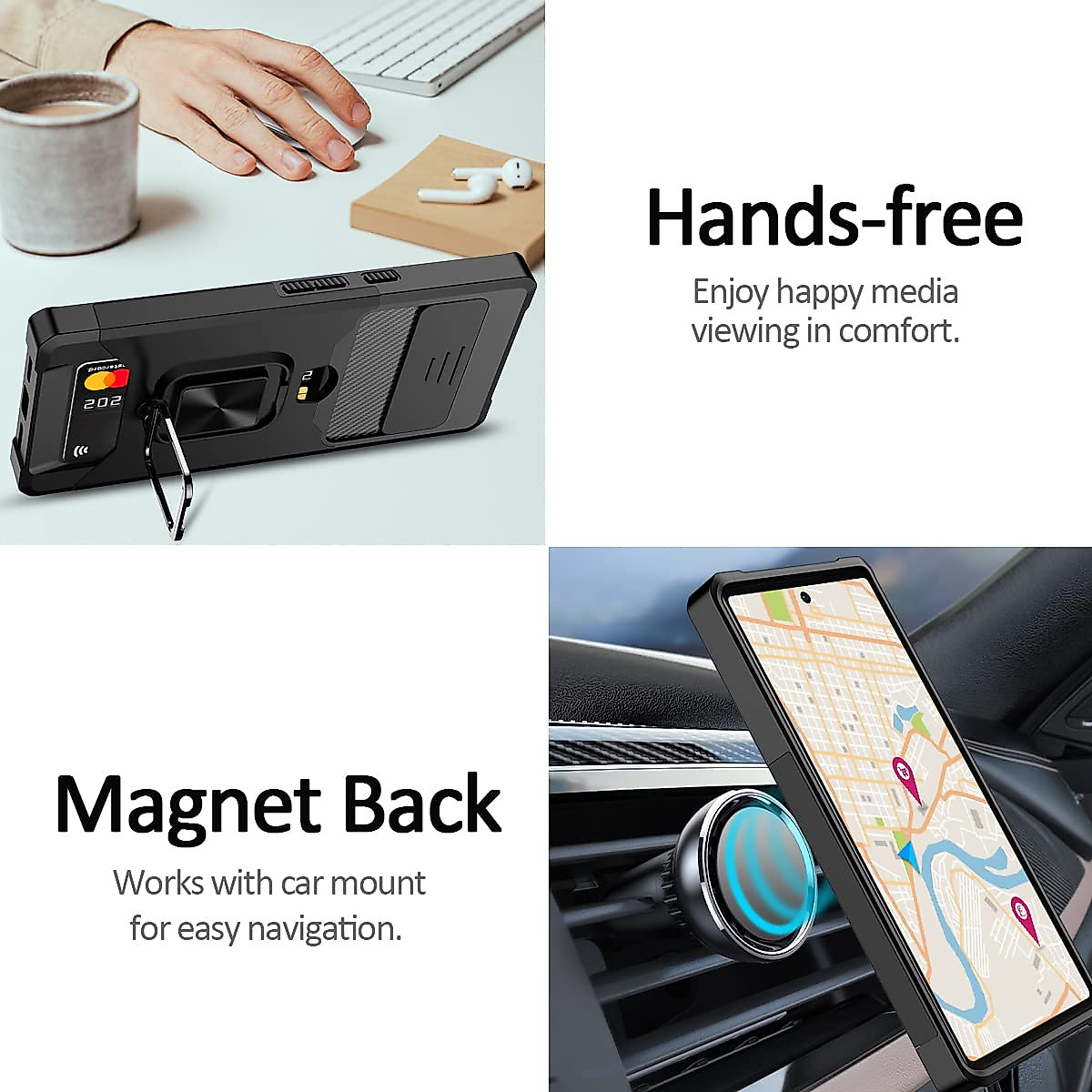 Nvollnoe Google Pixel 6 Case with Sliding Camera Cover, Magnetic Kickstand, Heavy Duty Protective Case for Pixel 6-6.4 inch (Black)