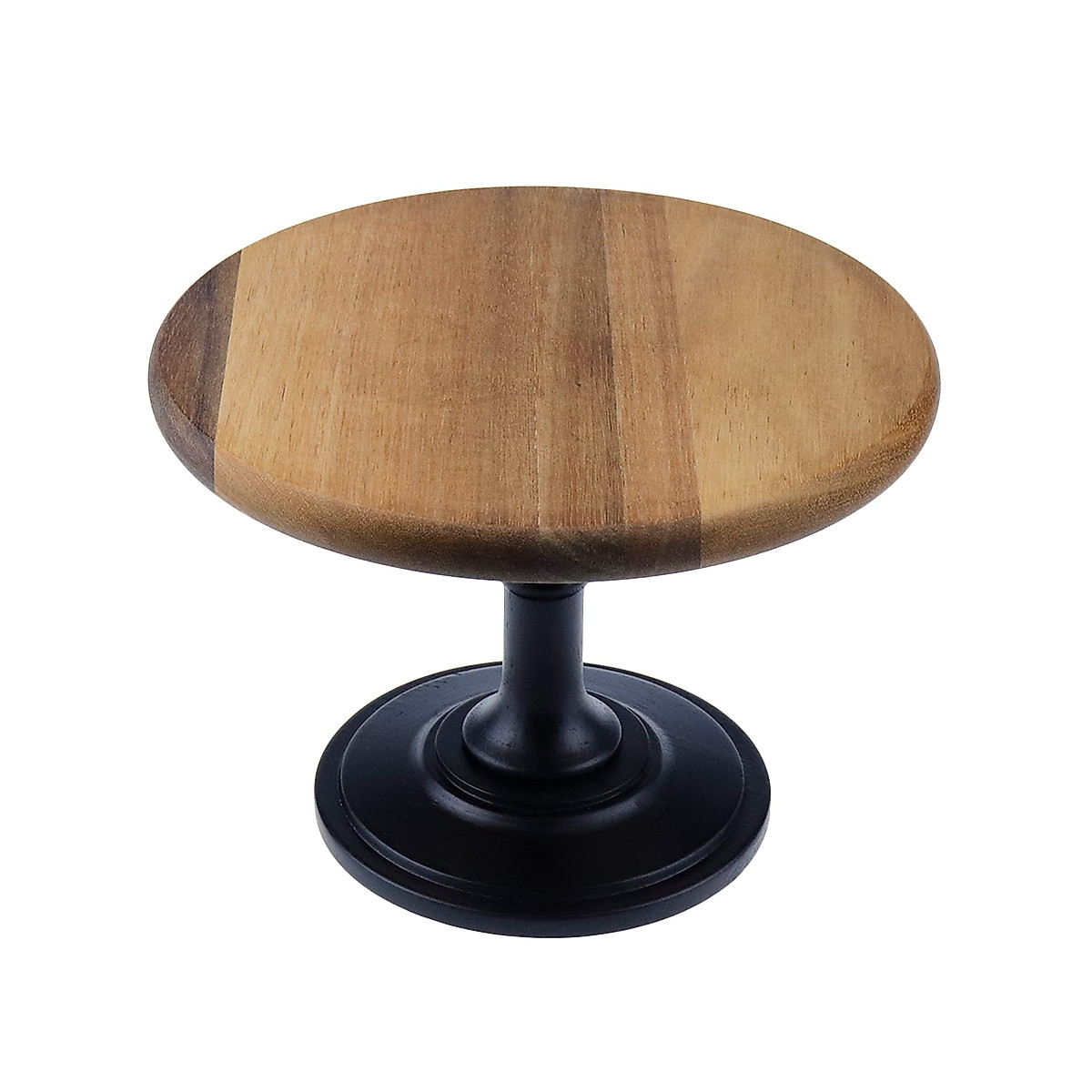 MY MIRONEY 7.87" Wooden Cake Stand Rustic Cake Holder with Black Base Round Cupcake Holder Wedding Cake Pedestal Stand for Dessert Table, Birthday Party, Home Decor