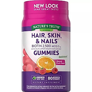 Nature's Truth Hair, Skin & Nails Gummies 2500 mcg Biotin Fruit Flavor - 80 ct, Pack of 2