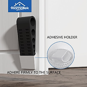 HOMOTEK 2 Pack Wedge Rubber Door Stops Door Chucks Stoppers Wall Protector for Floor & Bottom of Door with Self Adhesive White Holder, 5"x1-9/16"x1-5/16" (Black)