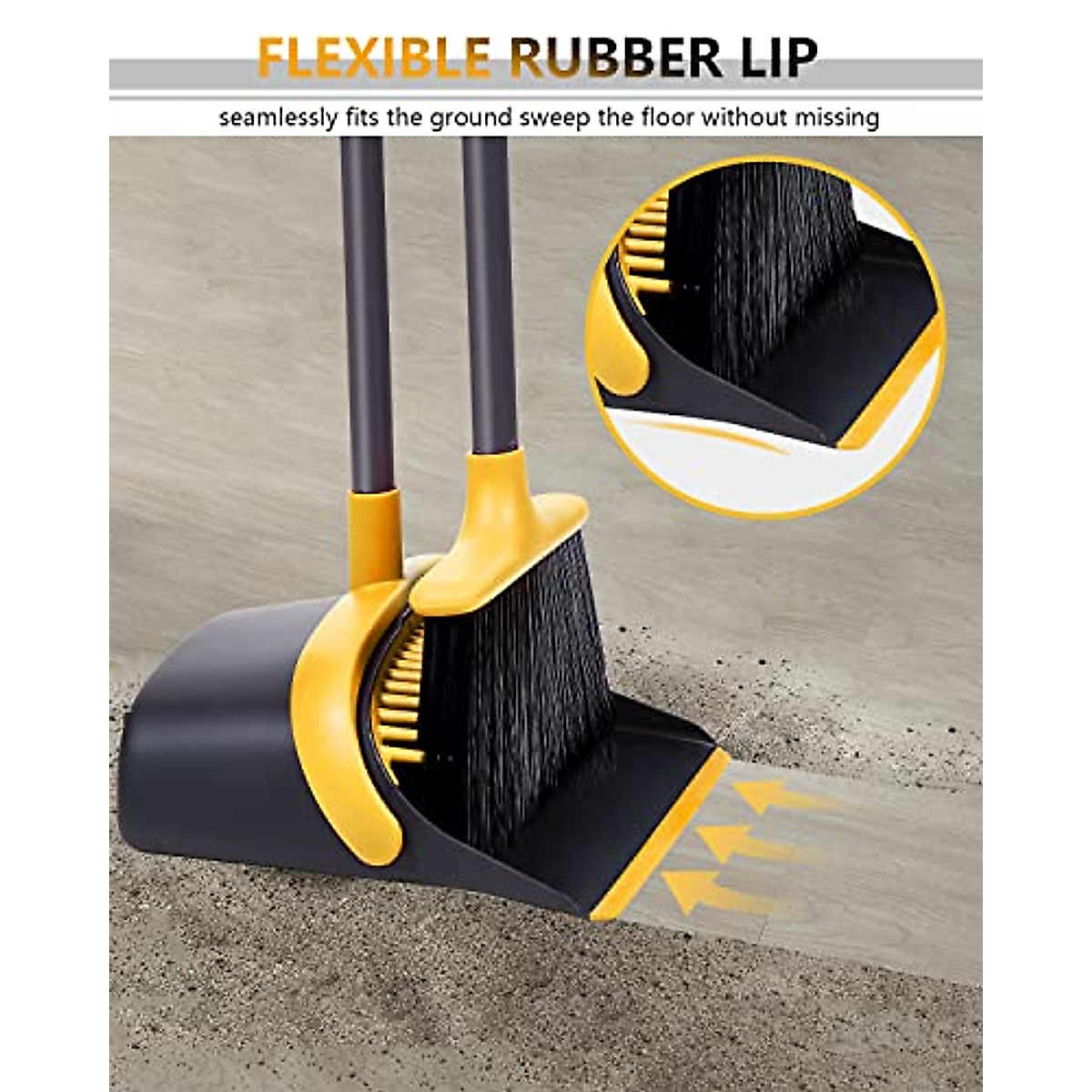 Broom and Dustpan Set, Broom and Dustpan, Broom and Dustpan Set for Home, Upgrade 52" Long Handle Broom with Stand Up Dustpan Combo Set for Office Home Kitchen Lobby Floor Use, Dust pan and Broom Set