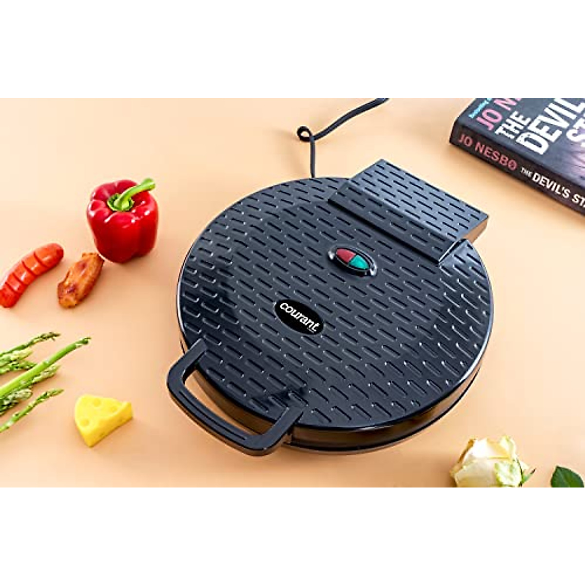 Courant Pizza Maker 12 inch Pizzas Machine, Newly improved Cool-touch Handle Non-Stick plates Pizza oven & Calzone Maker, Electric Countertop Oven for Home or School, 12” Indoor Grill/Griddle, Black