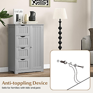Giantex Bathroom Storage Cabinet with Drawers - 4 Drawer Storage Organizer w/Cupboard, Adjustable Shelf, Anti-Toppling Device, Entryway Storage Unit Console Table, Bathroom Floor Cabinet (Gray)