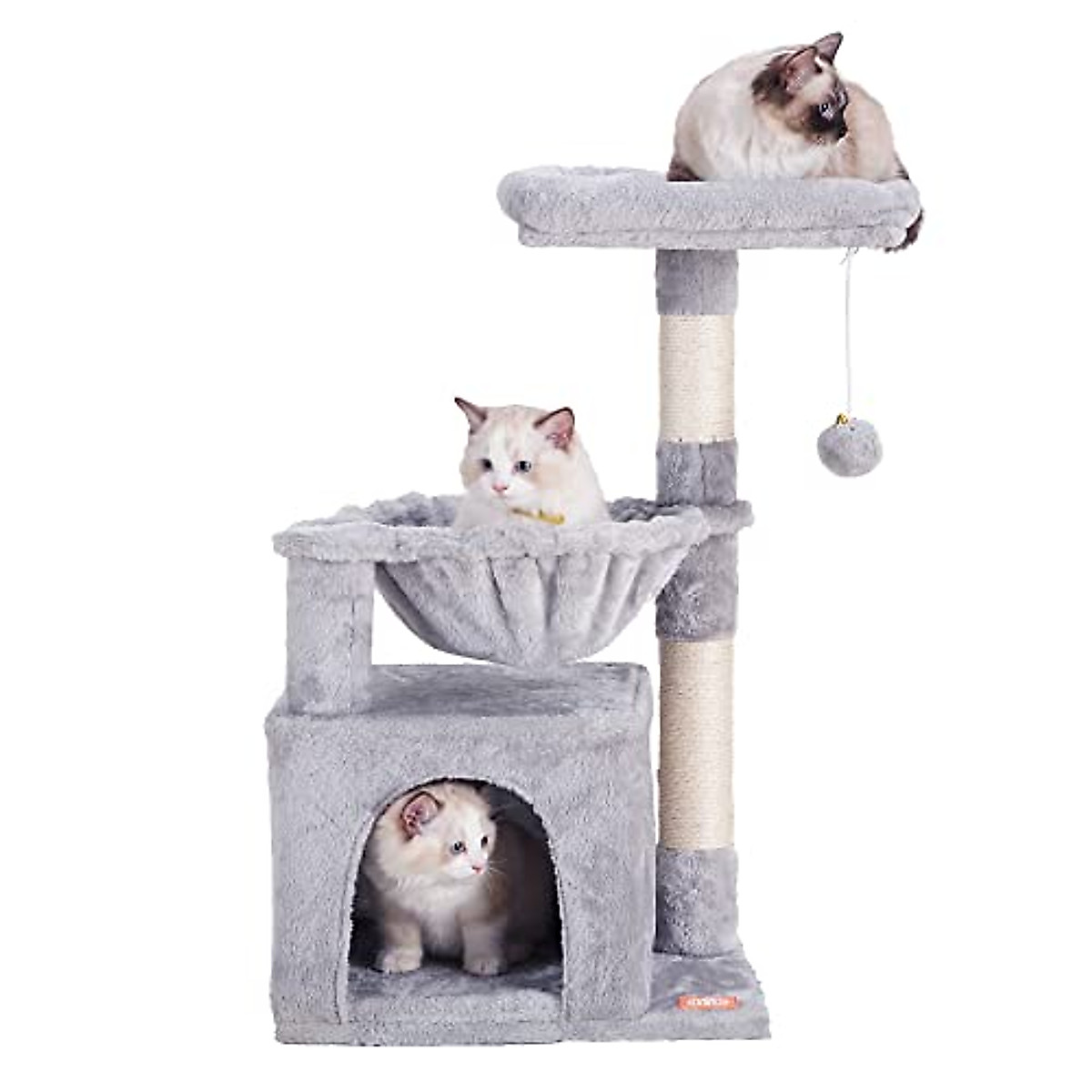 Heybly Cat Tree Cat Tower Condo with Sisal-Covered Scratching Posts and Basket for Kitten Light Gray HCT002SW