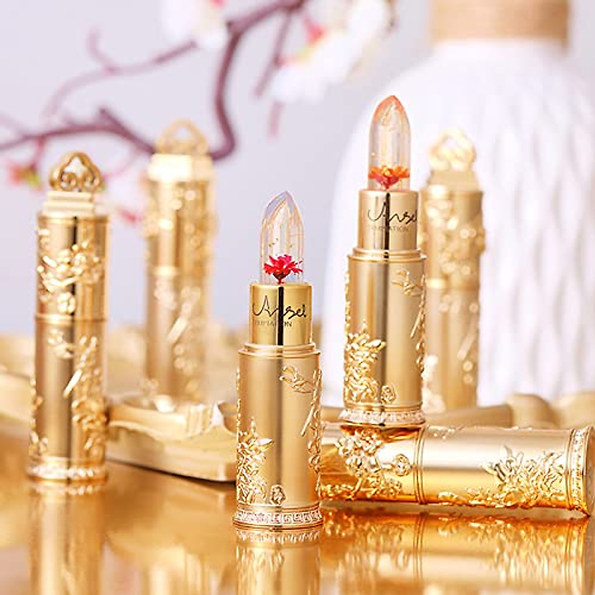LuckNest Flower Jelly Lipstick Set Temperature Change Moisturizer Long Lasting Nutritious Balm Magic Color Change Lip Gloss (#3)