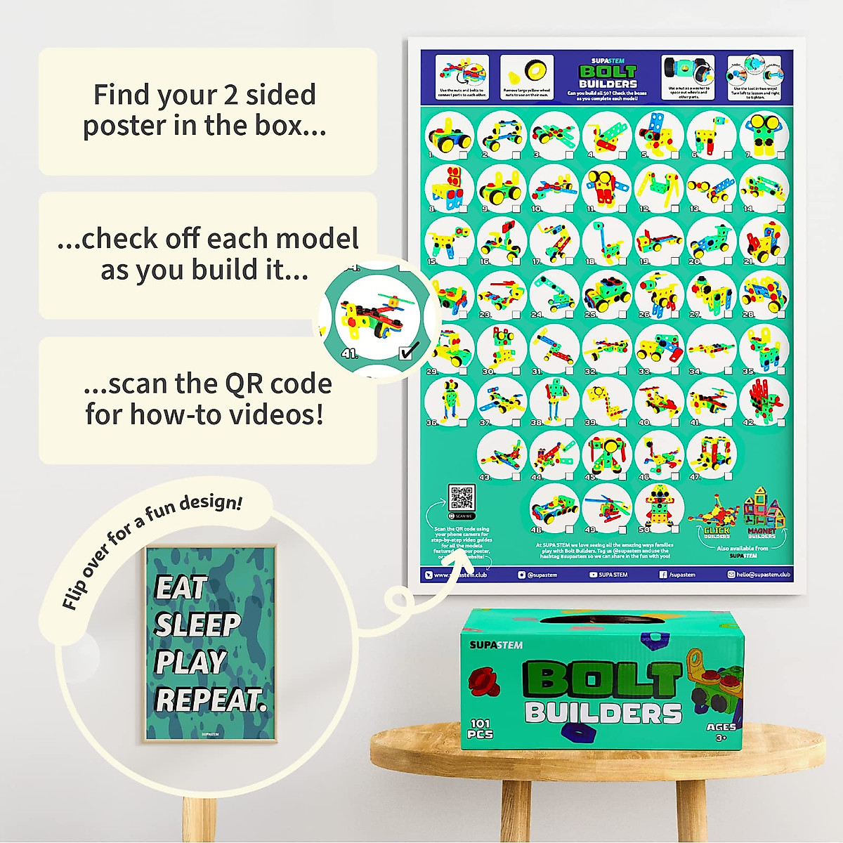 SUPA STEM Bolt Builders Kids Building Blocks | 101 Pcs Kids Building Toys | Nuts and Bolts Construction Toy Building Sets | Educational Toys for 3 Year Old Boys and Girls and Up | Ages 3 4 5 6 7 8 +