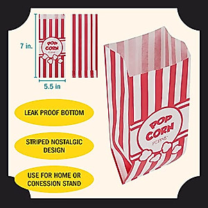 Poppy's Paper Popcorn Bags - 200 1oz Concession-Grade Bags, Popcorn Machine Accessories for Popcorn Bars, Movie Nights, Concessions