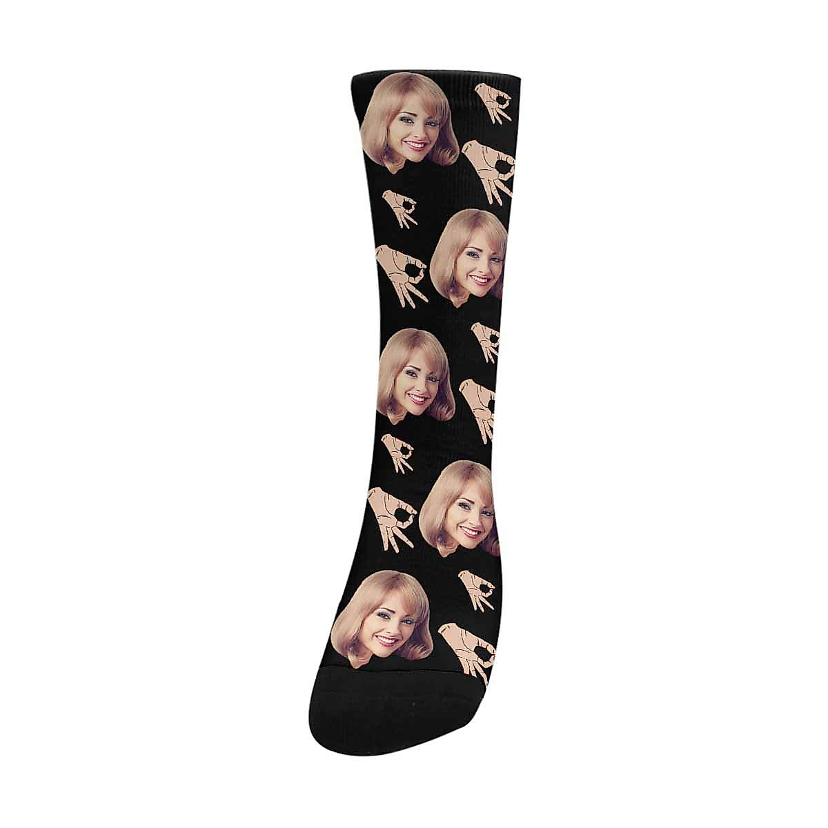 Custom Print Your Photo Pet Face Socks, Personalized Circle Game Finger Black Crew Socks for Men Women