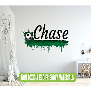 Personalized Name Soccer Ball Wall Decal - Custom Soccer Wall Sticker -Custom Name Soccer Wall Art with Paint on The Wall Effect Wall Decals- Wall Decal for Home Nursery Decor (Wide 40"x23" Height)