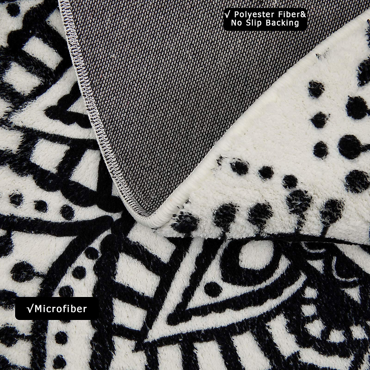 HEBE Boho Round Rugs 6Ft Washable Non Slip Round Area Rug Throw Soft Cute Round Nursery Rug Soft Fluffy Bathroom Rug Circle Rug for Bedroom Dorm Kids Room Nursery