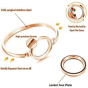 BG247 Stainless Steel 30mm Glass Floating Memory Living Locket Bangle Bracelet (Rose Gold Rhinestone Circle, 8)