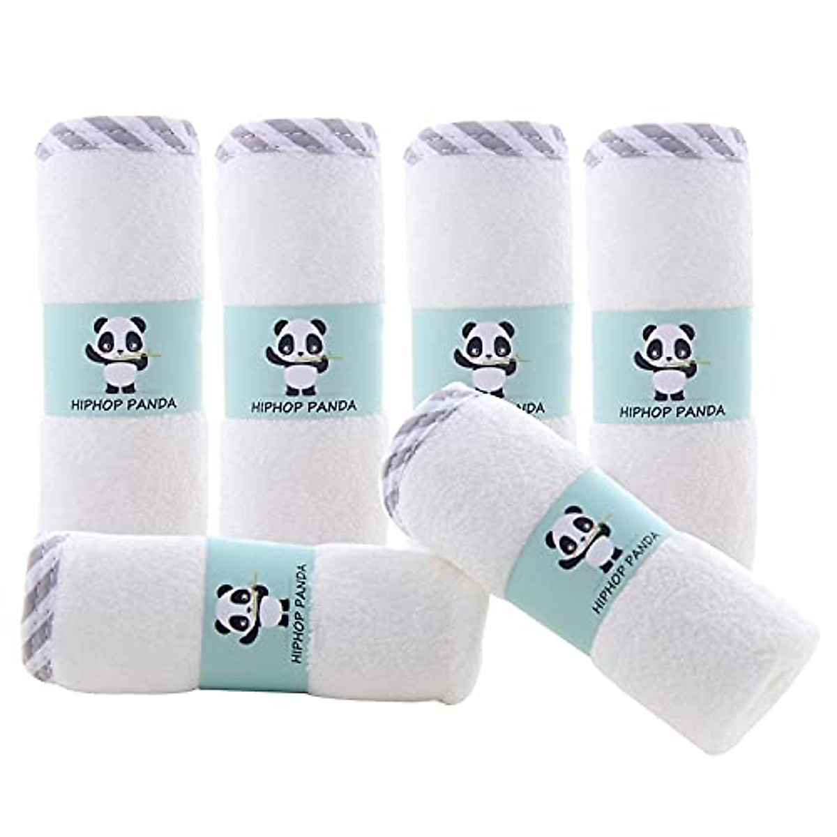 HIPHOP PANDA Bamboo Baby Washcloths, 6 Pack and Baby Hooded Towel, Grey Elephant, 30 x 30 Inch