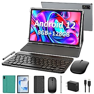 YOBANSE Android Tablet 10 inch, Android 12 Tablet, 8GB RAM 128GB ROM,1TB Expand, 5G WiFi, 4G/LTE, Bluetooth, 8000mAh Battery, GMS Certified, 2 in 1 Tablet with Keyboard, Mouse, Case, Stylus(Green)