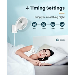 LEMOISTAR 8 Inch Small Wall Mounted Fan with Remote Control,AC/DC(12V), 90°Oscillating, 4 Speeds, Timer, Adjustable Tilt, 70-Inches Cord Ultra Quiet, for Home Office Bedroom Garage RV Camping-White