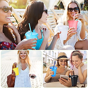 Potchen 60 Pack Plastic Cups with Straws and Lids Reusable Kids Tumbler with Straw Water Bottle Iced Coffee Travel Mug Cup Adults Plastic Cups 16 oz for Parties