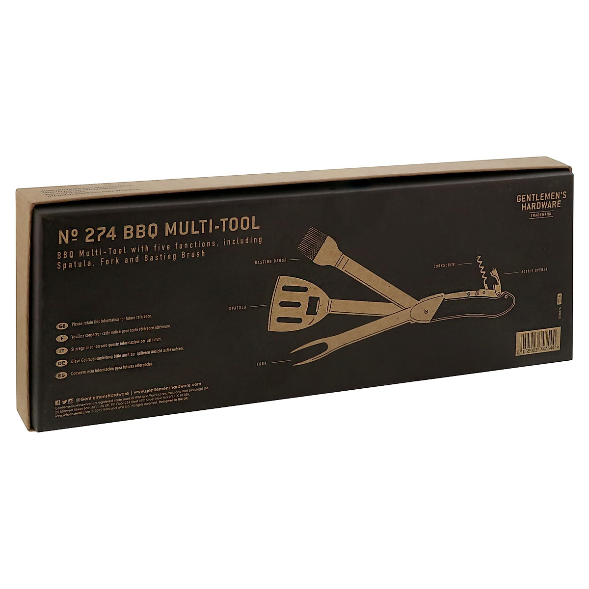 Gentlemen's Hardware GEN274 Portable and Detachable Wood-Handled Multi-Tool, 5-in-1, BBQ 5-in-1