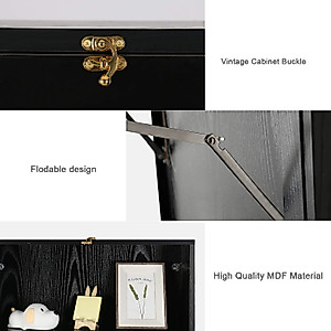 YUSING Farmhouse Wall Mounted Table, Fold Out Convertible Desk, Multi-Function Computer Desk, Home Office Wood Wall Floating Desk with Large Storage Area (Walnut)