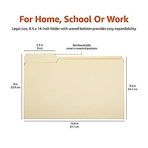 Amazon Basics File Folders, 1/3 Tab, 100-Pack, Legal (8.5" x 14"), Manila