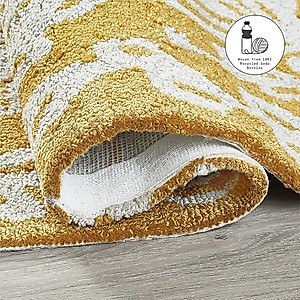 Fab Habitat Hand Hooked Area Rug - Stain Resistant, Plush/Soft Underfoot, Wool-Like Texture - Premium Recycled Polyester Yarn - Abstract Floral - Kitchen, Bathroom - Glamis - Mustard Yellow - 2 x 3 ft