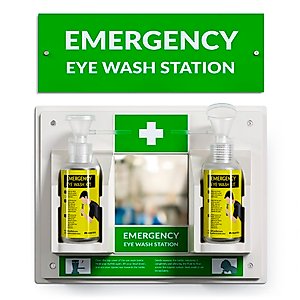 MAASTERS BPA Free Portable Eye Wash Station OSHA Approved - Wall-Mounted First Aid Eye Wash Kit w/Mirror & 2X 16oz Empty Bottles - No Eye Wash Solution Included - Emergency Eyewash