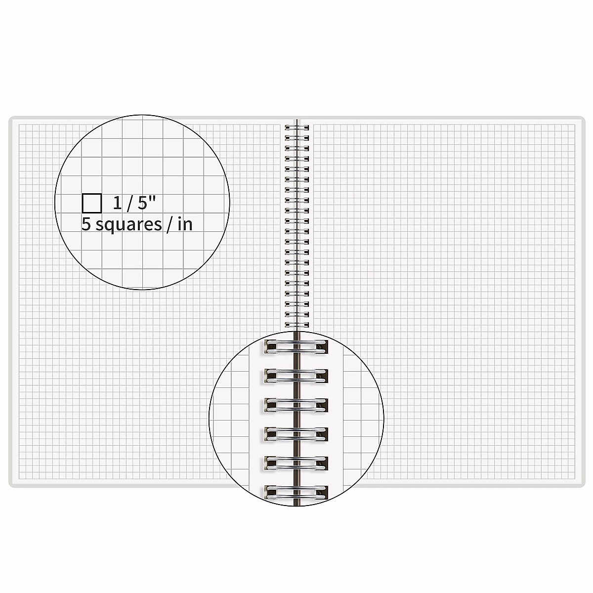 HULYTRAAT Large Graph Ruled Wirebound Spiral Notebook, 8.5 x 11 Inches, 5 X 5 Graph Ruled (5 sq/in) Paper Pad, Premium 100gsm Ivory White Paper, 128 Squared/Grid Pages per Notebook (Pack of 2)