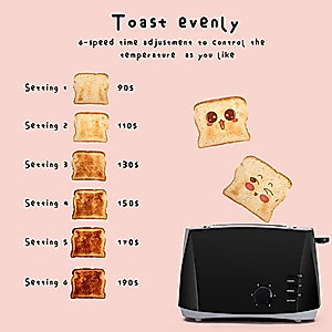 Toaster 2 Slice, Compact Electric Bread Toaster with 6 Toast Setting Defrost, Reheat, Cancel Functions, Auto Shutoff Removable Crumb Tray, Black Toaster (black)