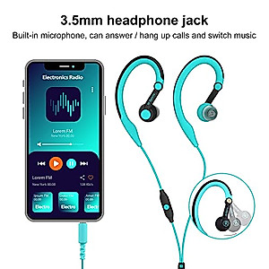 mucro Sport Headphones Wired, Over The Ear Running Earbuds for Jogging Gym Workout Headphones with Microphone for iPhone iPod Android(Blue)