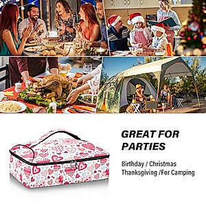 Kcldeci Insulated Thermal Food Carrier Insulated Casserole Carrier for Hot or Cold Food,Cute Hearts Patchwork Insulated Tote Bag for Potluck Cookouts Parties Picnic,Lasagna Lugger