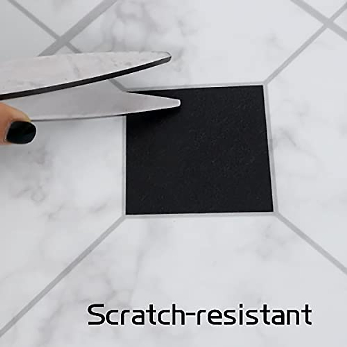 CiCiwind Peel and Stick Floor Tiles 12 PCS-12" x 12" Self Adhesive Black & White Marble Lattic Pattern Floor Tiles for Bathrooms，Kitchen，Living Room，Dining Room