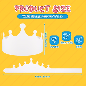 Jetec 50 Pcs White Paper Crowns Kids DIY Birthday Crowns for Classroom Birthday Party Hats Decorations Baby Shower Supplies (Cute)