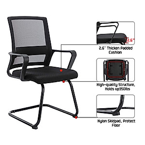 10 Pack Office Guest Chairs & Reception Chairs, Set of 10 Heavy Duty Mesh Fabric Waiting Room Chairs Meeting Room Guest Chairs with Sled Base, Black