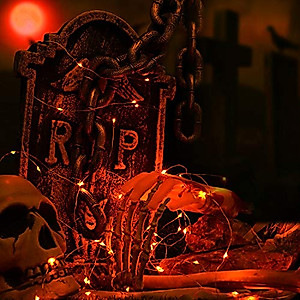 BrizLabs Orange Halloween Lights, 19.47ft 60 LED Orange Fairy Lights String, 2 Modes Battery Halloween String Lights, Indoor Silver Wire Twinkle Lights for Halloween Themed Party Carnival Decorations