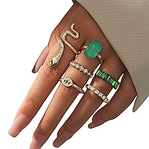 MUYYANSHOP Boho Rhinestone Knuckle Rings Gold Snake Finger Rings Set Stackable Midi Rings for Women and Girls