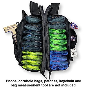 Tan Cornhole Backpack with ACE Patch - Holds Up to Six Cornhole Bag Sets (Up to 24 Bags) - Includes 2 Side Pockets, 2 Phone Holders, 2 Straps, Headphone Passthrough Ports