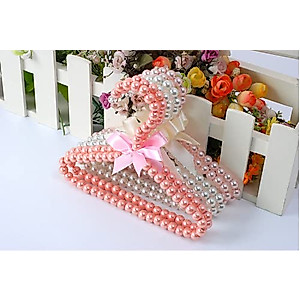 littlefall Dog Cat Pet Clothes Hanger Plastic Pearl Beaded Bow Clothes Dress Coat Hangers Closet Coat Storage Organizer Dry Rack 5 Pcs (Pink)