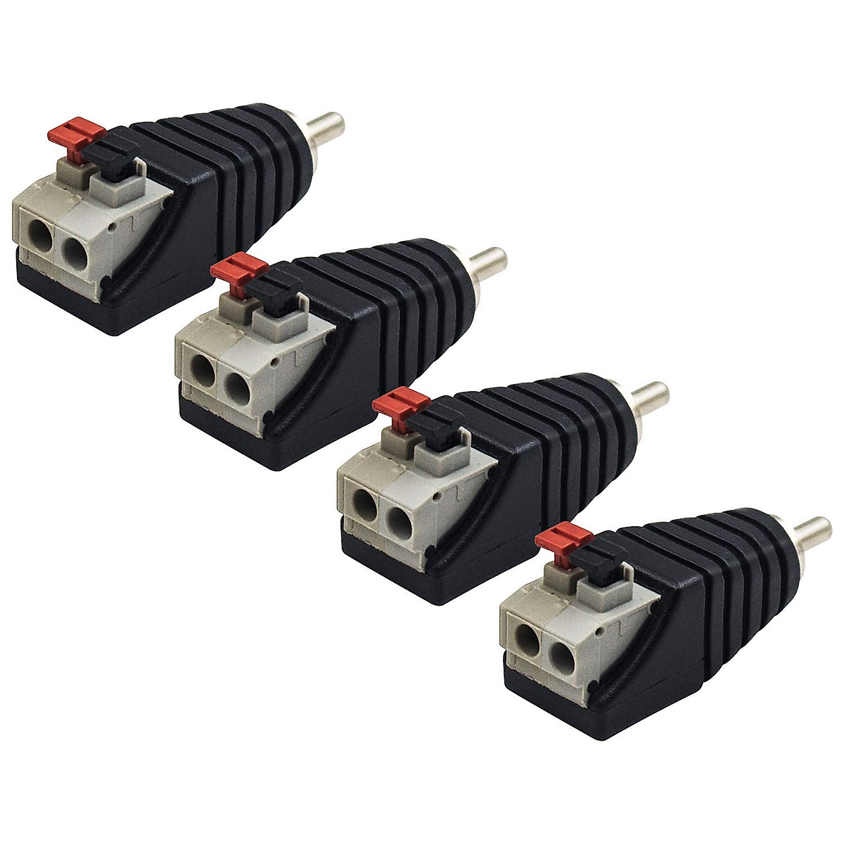 Poyiccot Speaker Wire to RCA Adapter Converter, RCA to Speaker Wire Adapter Subwoofer Speaker Phono RCA Male to AV 2 Screw Terminal Video Audio Spring Press Type Balun for CCTV, 4 Pack
