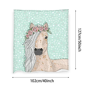 JASMODER Horse with Wreath Throw Blanket for Girls Warm Ultra-Soft Micro Fleece Blanket for Bed Couch Living Room