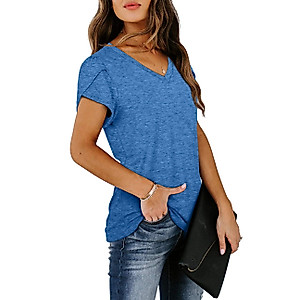 WIHOLL Womens Short Sleeve Tops Dressy Work Fit T Shirts Blue S