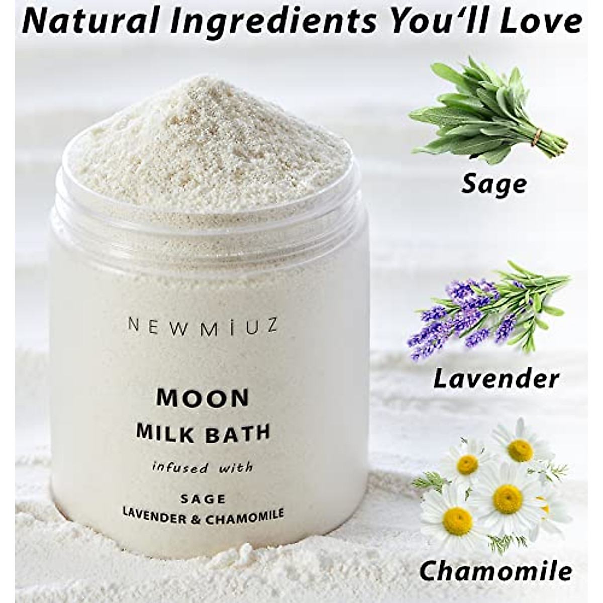 Cleansing Sage Moon Milk Bath Soak - Lavender Chamomile - Moisturize & Soften Skin Spiritual Stress Relief Gifts for Women Destress Luxury Spa Bath Salt Powder Birthday Perfect Stocking Stuffers