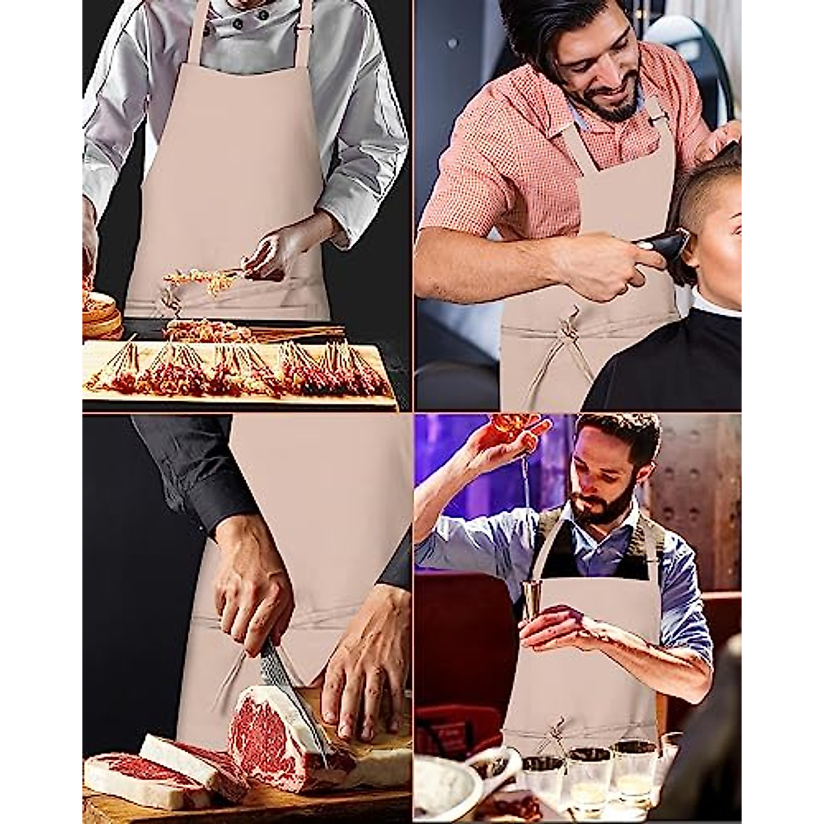 Hugitout Chef Apron Unisex with Adjustable Straps and Two Pockets For Work Uniform, Bib Apron Waterproof, oil-proof Stain Resistant, No Wash(Khaki)