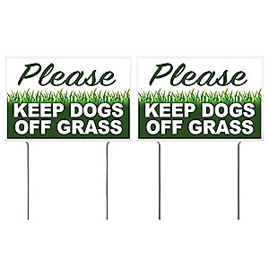 4 Less Co 8x12 Inch PLEASE KEEP DOGS OFF GRASS Yard Sign with Stake - 2 PACK