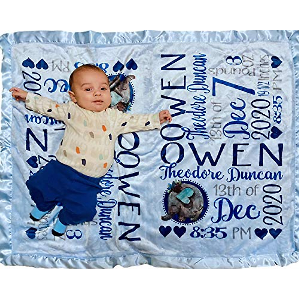 Kids-Pillowcases-By-Stockingfactory Personalized Baby Blankets for Boys (30x40, Blue Micro Plush Fleece Satin Edge Trim) Custom with Baby's Name for Newborn Baby Christening Baptism