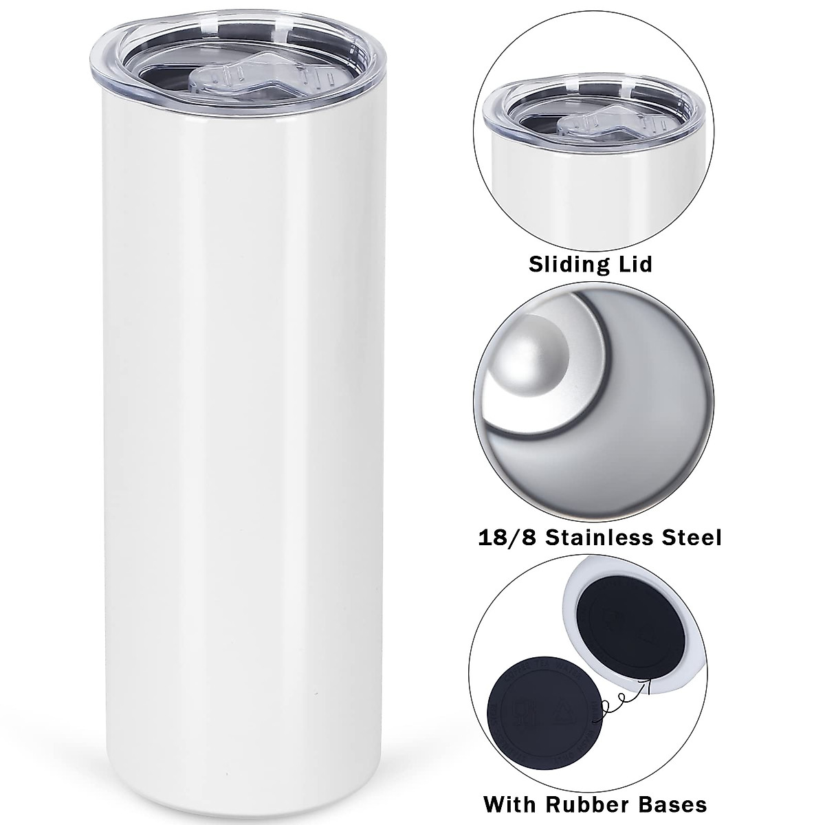Micellwuu 50 Pack Sublimation Tumblers Bulk 20 oz Skinny Straight，Stainless Steel Sublimation Blanks Cups White, Individually Boxed