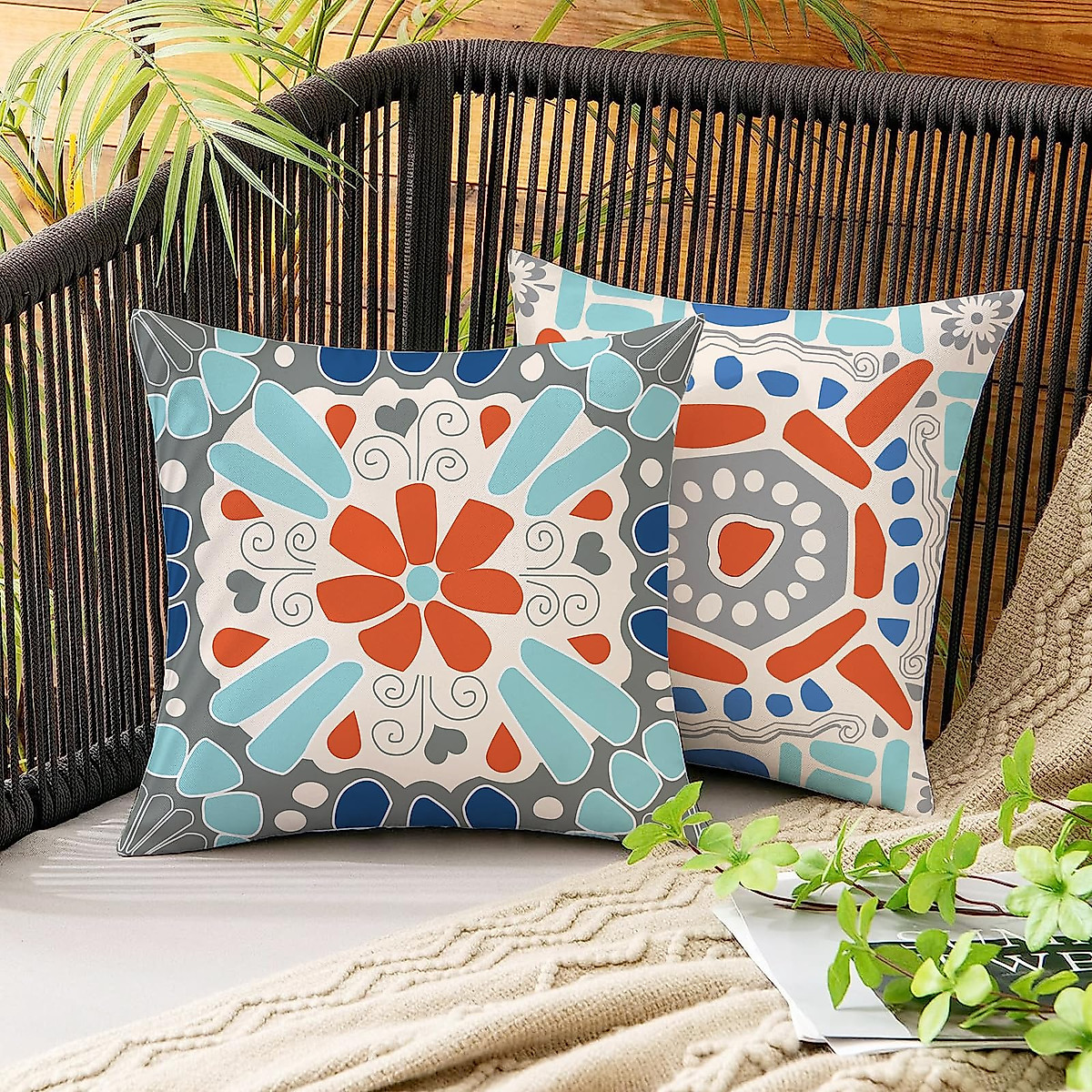 Mimkus Outdoor Waterproof Pillow Covers 18x18 Set of 4 Decorative Throw Pillow Covers Boho Geometric Cushion Covers for Couch Garden Patio Home Decor