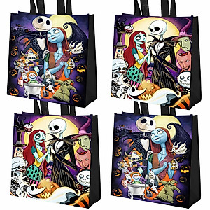 YNOUU 16 Pieces Nightmare Christmas Tote Gift Bags with Handles, Bulk Floral Non-Woven Nightmare Christmas Candy Bags for Gift Wrapping and Happy Mothers Day Party Favor-11.8 x 9.8 x 3.9 inches