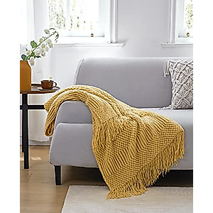 FSLEAD Mustard Throw Blanket for Couch 50 x 60 inches - Knit Woven Summer Blankets, Cozy Lightweight Decorative Throw for Sofa, Bed and Living Room - All Seasons Suitable for Women, Men and Kids